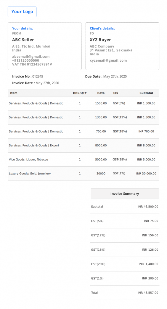  India Invoice Template Free Invoice Generator