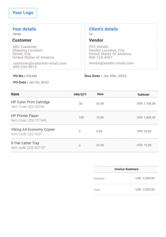 Purchase Order Template Free Invoice Generator
