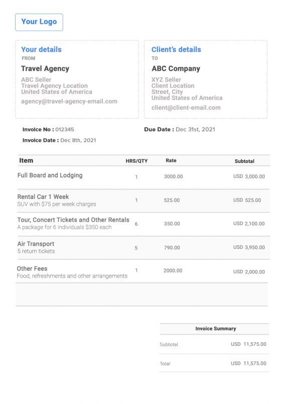 Travel Invoice Thehistorybucket Blog