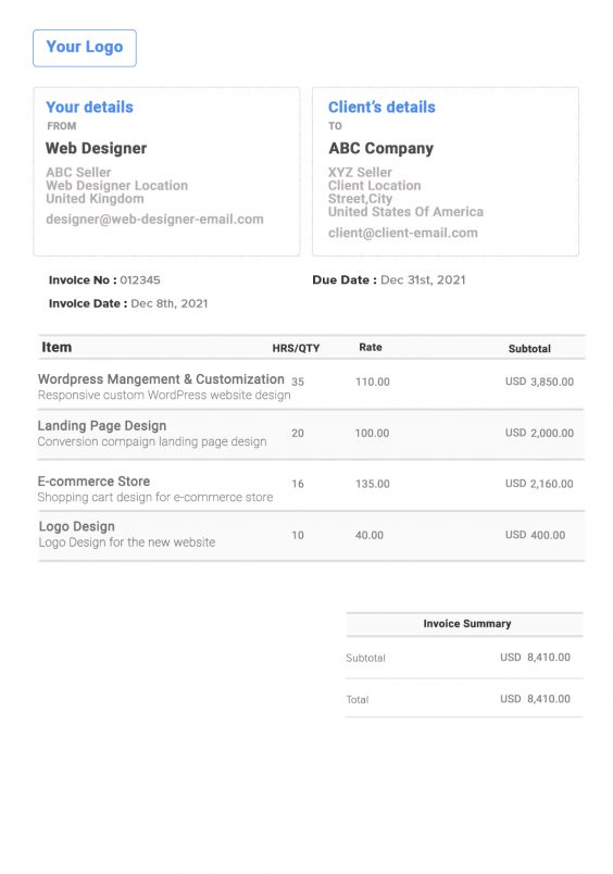 Web Design Invoice Template Free Invoice Generator
